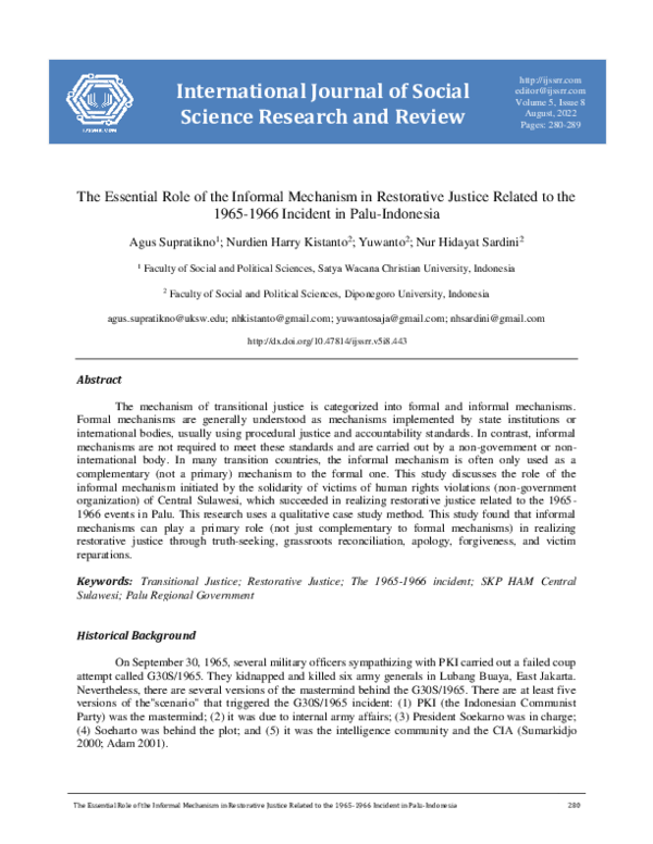 (PDF) The Essential Role of the Informal Mechanism in Restorative ...