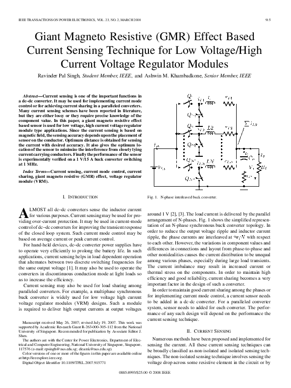 (PDF) Giant Magneto Resistive (GMR) Effect Based Current Sensing Technique for Low Voltage/High ...