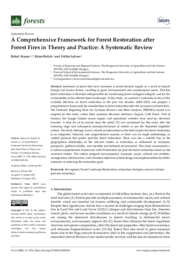Pdf A Comprehensive Framework For Forest Restoration After Forest Fires In Theory And Practice