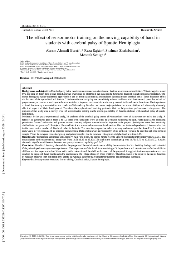 (PDF) The effect of sensorimotor training on the moving capability of ...