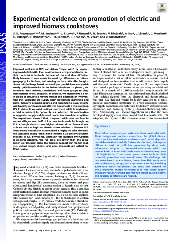 (PDF) Experimental evidence on promotion of electric and improved biomass cookstoves