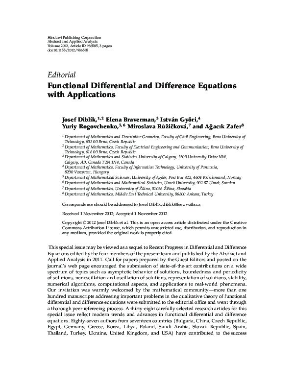 (PDF) Functional Differential and Difference Equations with Applications