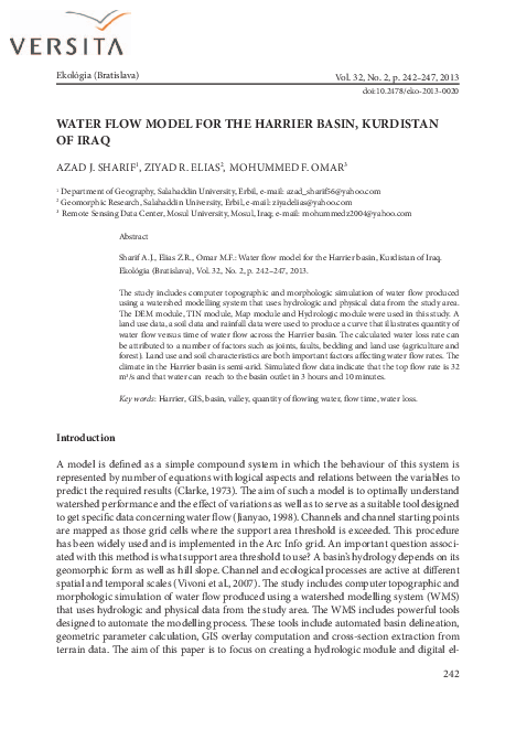 (PDF) Water flow model for the Harrier Basin, Kurdistan of Iraq