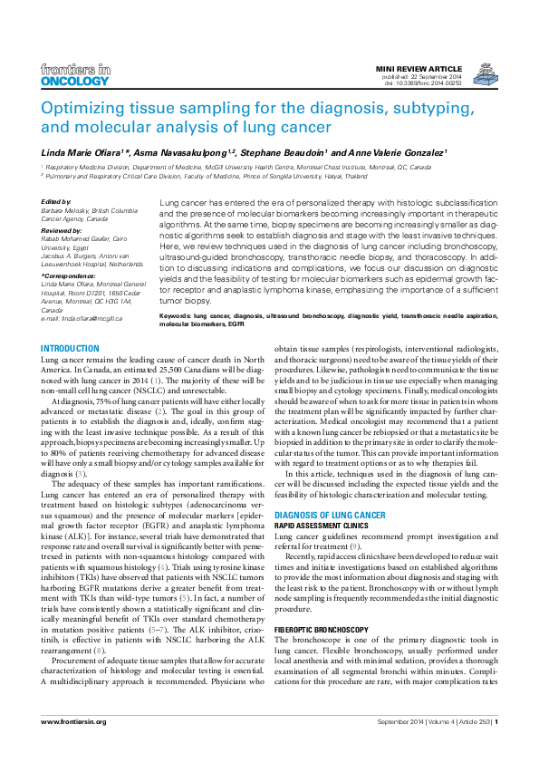(PDF) Optimizing Tissue Sampling for the Diagnosis, Subtyping, and ...