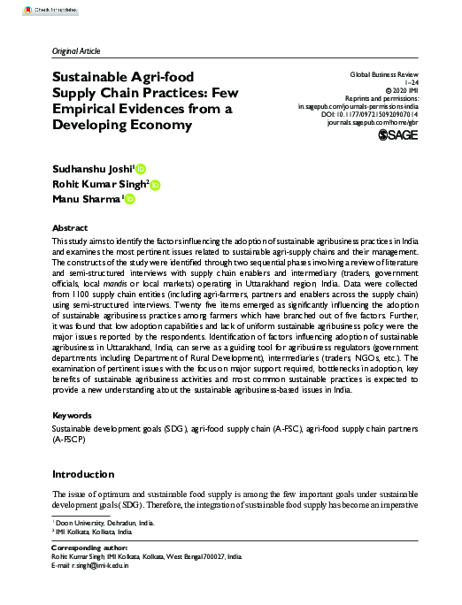 (PDF) Sustainable Agri-food Supply Chain Practices: Few Empirical Evidences from a Developing ...