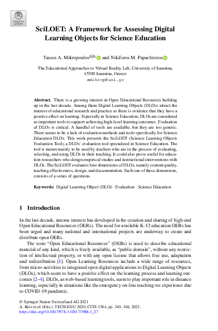 (PDF) SciLOET: A Framework for Assessing Digital Learning Objects for Science Education