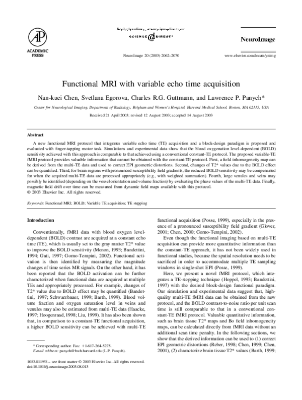 (PDF) Functional MRI with variable echo time acquisition | Lawrence ...