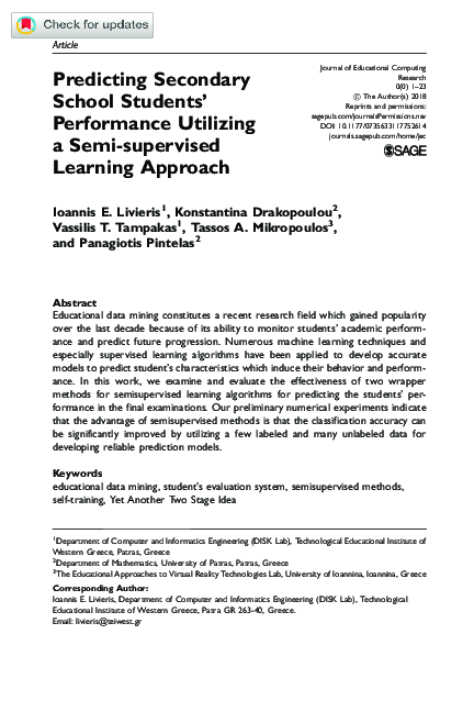 (PDF) Predicting Secondary School Students' Performance Utilizing a Semi-supervised Learning ...