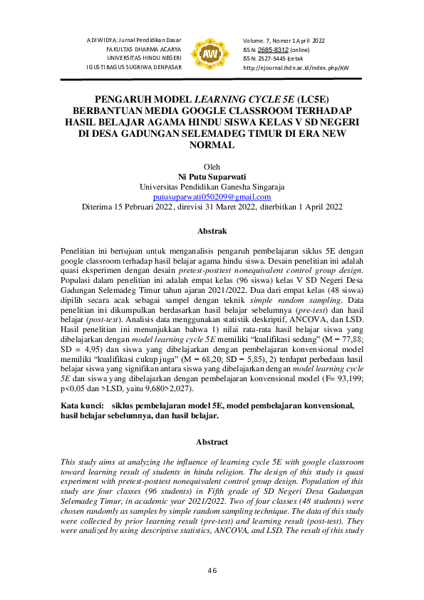 (PDF) Pengaruh Model Learning Cycle 5E (LC5E) Berbantuan Media Google ...