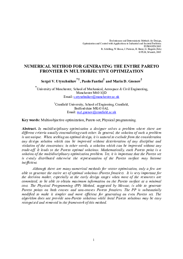 (PDF) Numerical method for generating the entire Pareto frontier in ...