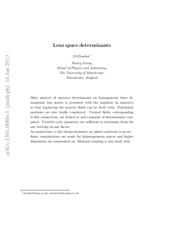 (PDF) Lens space determinants