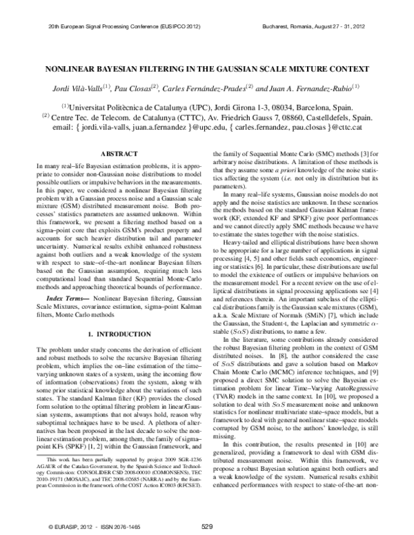 Pdf Nonlinear Bayesian Filtering In The Gaussian Scale Mixture Context