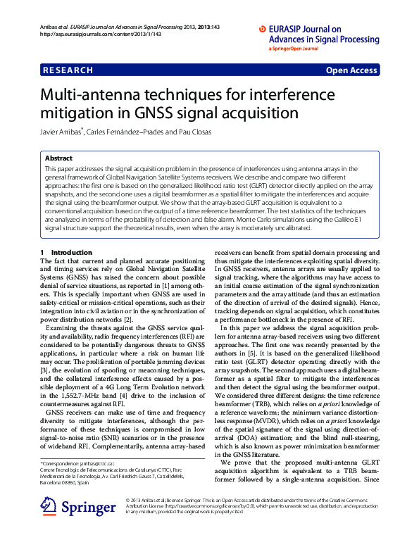 Pdf Multi Antenna Techniques For Interference Mitigation In Gnss