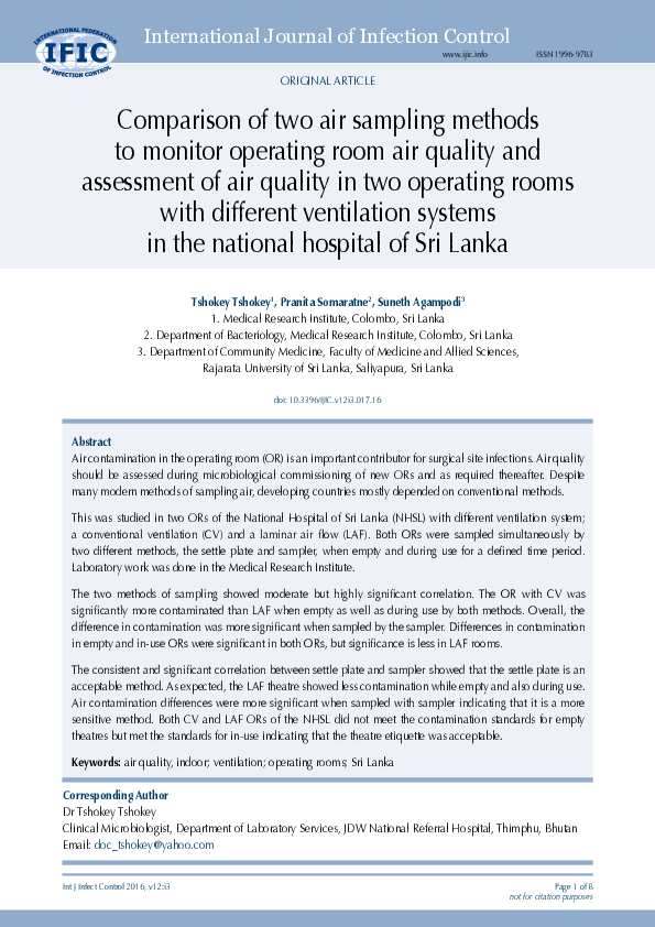 (PDF) Comparison of two air sampling methods to monitor operating room ...