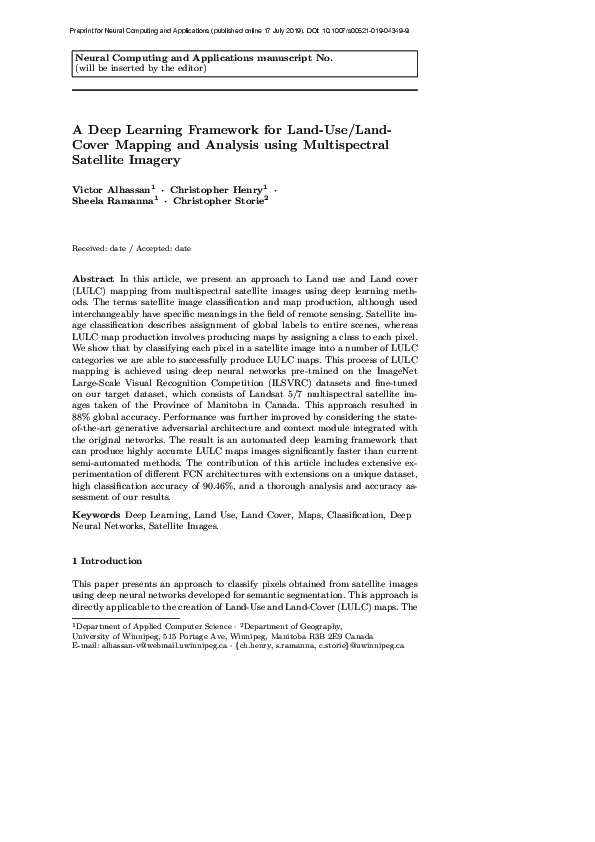 Pdf A Deep Learning Framework For Land Use Land Cover Mapping And