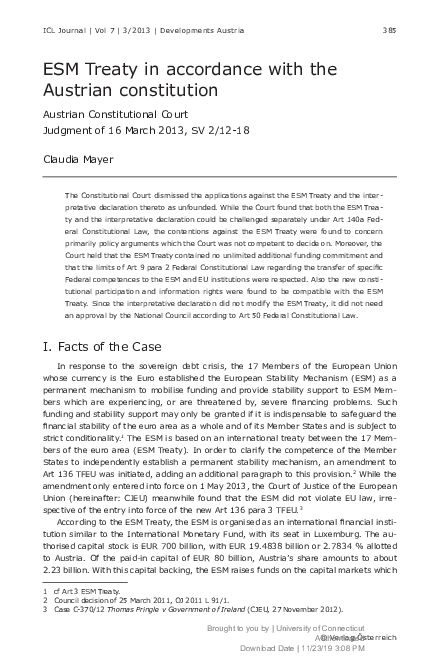 (PDF) ESM Treaty in accordance with the Austrian constitution | Claudia ...