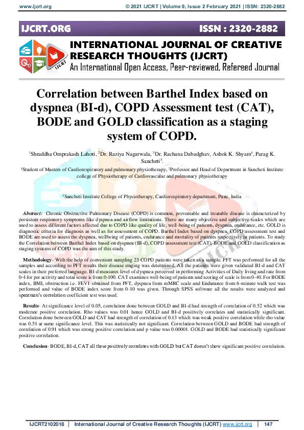 (PDF) Correlation between Barthel Index based on dyspnea (BI-d), COPD ...