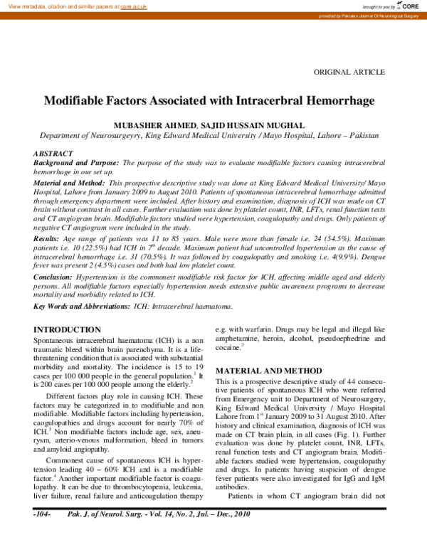 (PDF) Modifiable Factors Associated with Intracerbral Hemorrhage