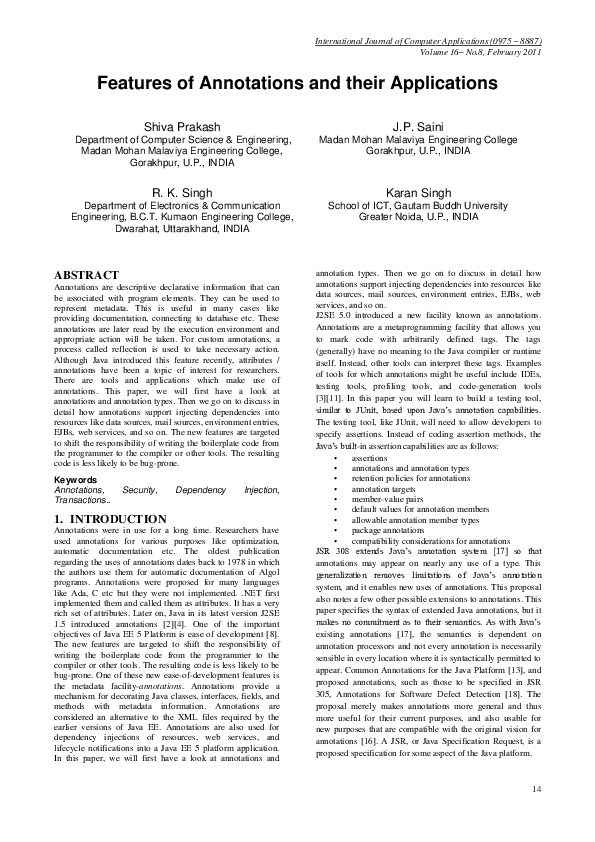 (PDF) Features of Annotations and their Applications