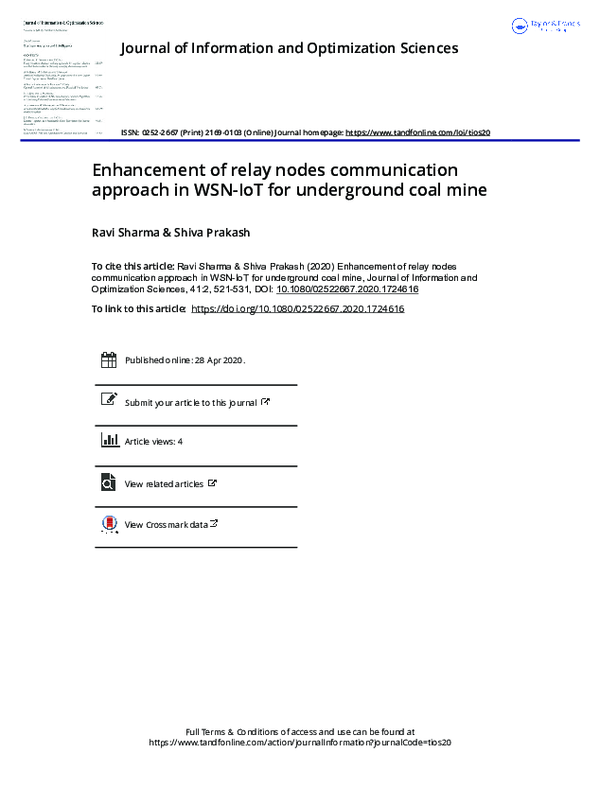 (PDF) Enhancement of relay nodes communication approach in WSN-IoT for underground coal mine ...