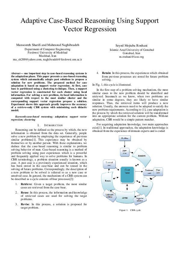 Pdf Adaptive Case Based Reasoning Using Support Vector Regression Mahmoud Naghibzadeh