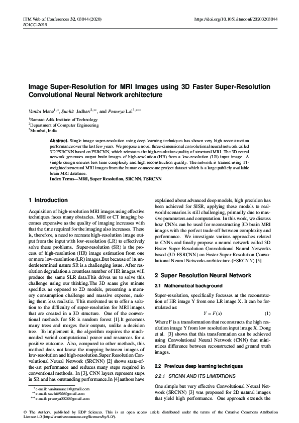 (PDF) Image Super-Resolution for MRI Images using 3D Faster Super ...