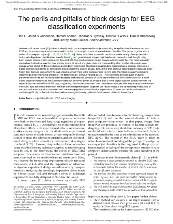 Pdf The Perils And Pitfalls Of Block Design For Eeg Classification Experiments Hamad Ahmed