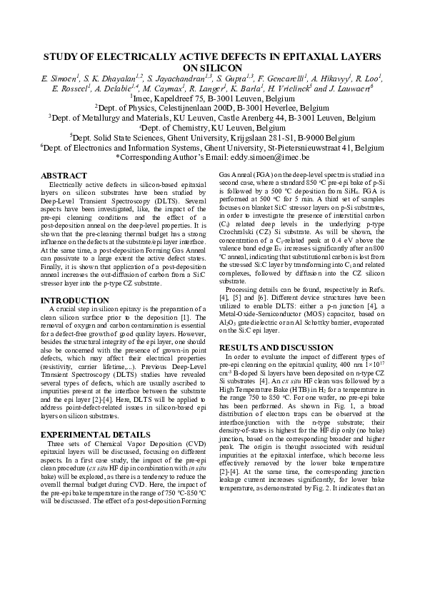 (PDF) Study of electrically active defects in epitaxial layers on silicon
