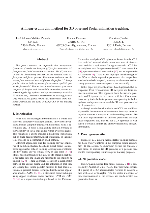 (PDF) A linear estimation method for 3D pose and facial animation tracking