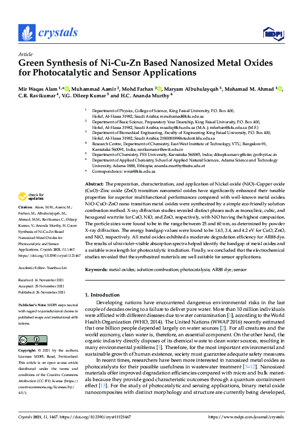 (PDF) Green Synthesis of Ni-Cu-Zn Based Nanosized Metal Oxides for Photocatalytic and Sensor ...