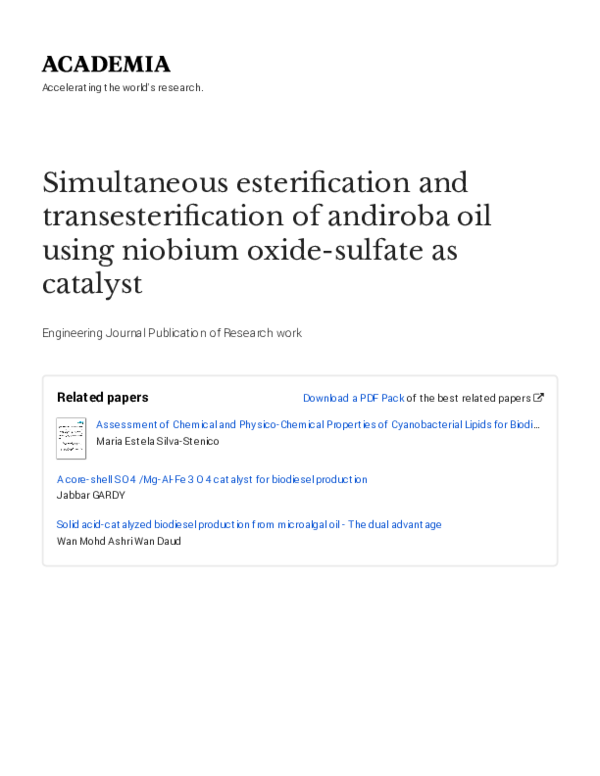 (PDF) Simultaneous esterification and transesterification of andiroba ...