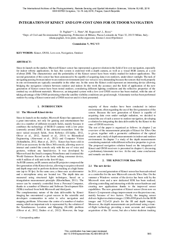 (PDF) Integration of Kinect and Low-Cost GNSS for Outdoor Navigation