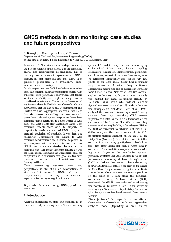 (PDF) GNSS methods in dam monitoring: case studiesand future perspectives | Livio Pinto ...