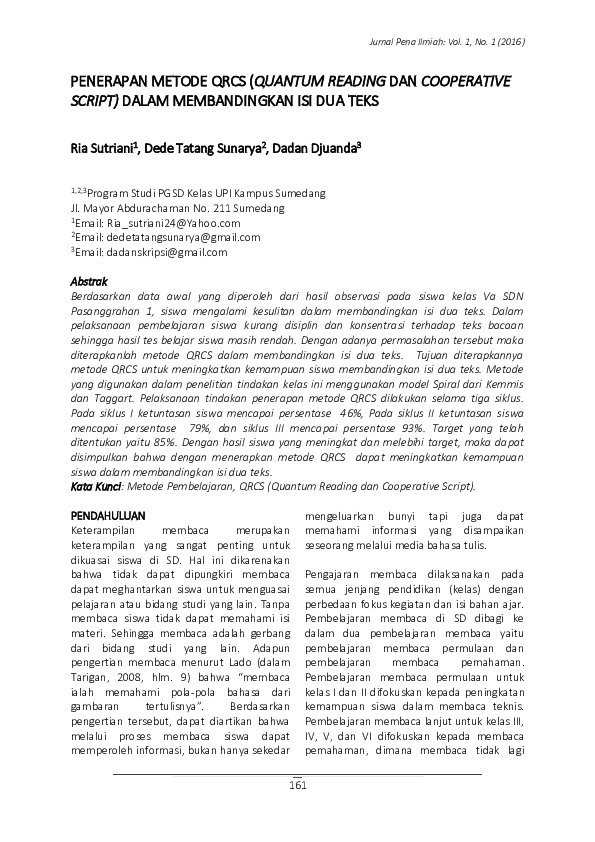 (PDF) Penerapan Metode QRCS (Quantum Reading Dan Cooperative Script) Dalam Membandingkan Isi Dua ...