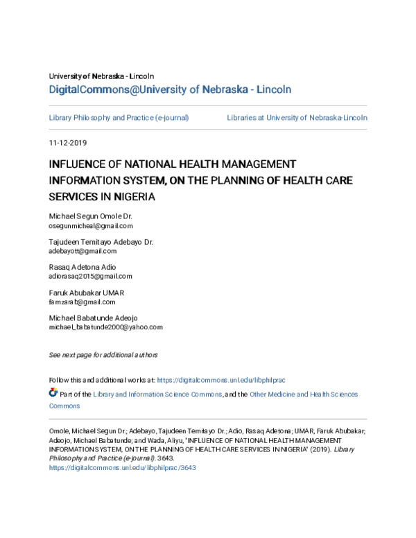 (PDF) Influence of National Health Management Information System, on the Planning of Health Care ...
