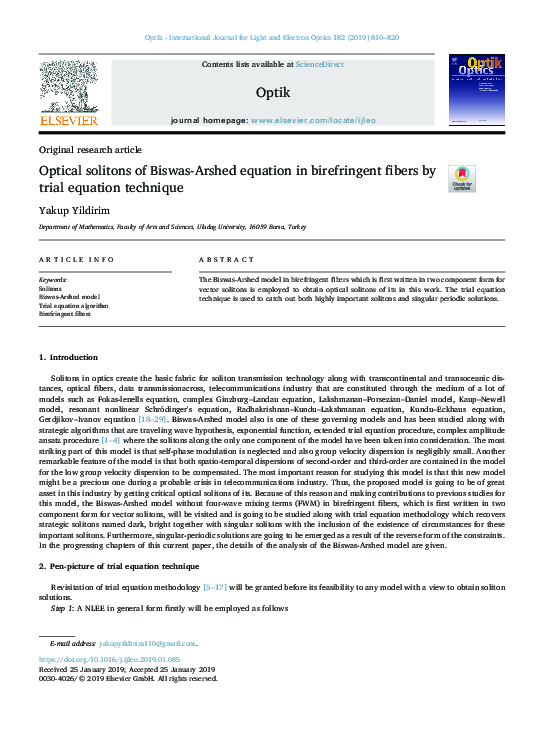 (PDF) Optical solitons of Biswas-Arshed equation in birefringent fibers by trial equation technique