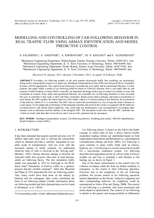 (PDF) ARMAX-Based Car-Following Control with MPC in Traffic Flow