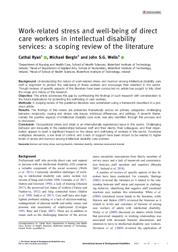 (PDF) Work-related stress and well-being of direct care workers in ...
