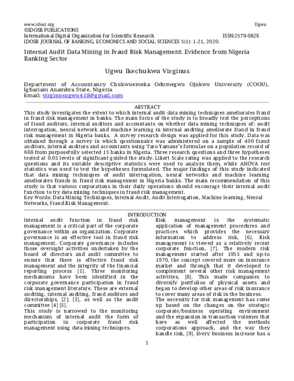 (PDF) Internal Audit Data Mining in Fraud Risk Management: Evidence from Nigeria Banking Sector ...