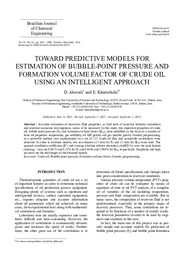 (PDF) Toward Predictive Models for Estimation of Bubble-Point Pressure ...