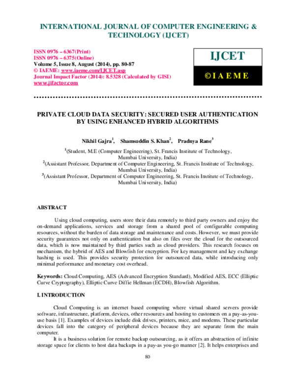 (PDF) Private cloud security: Secured user authentication by using enhanced hybrid algorithm
