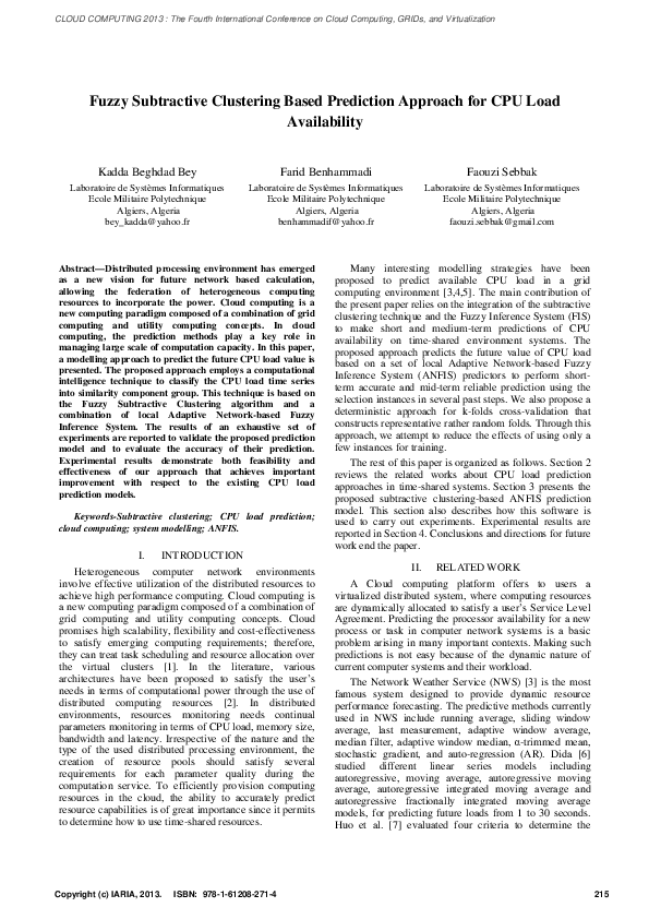 Pdf Fuzzy Subtractive Clustering Based Prediction Approach For Cpu Load Availability Farid