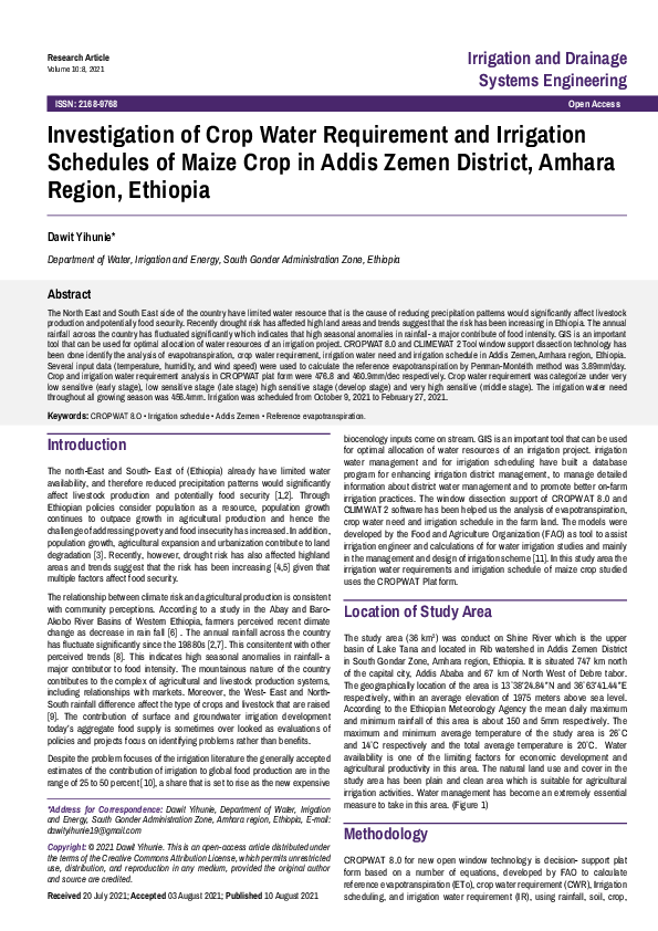 (PDF) Investigation of Crop Water Requirement and Irrigation Schedules ...