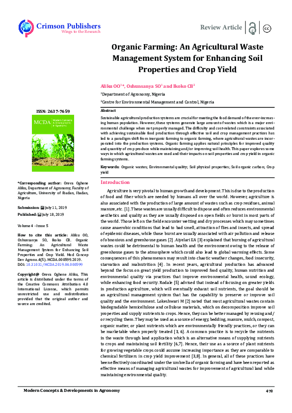 (PDF) Organic Farming: An Agricultural Waste Management System for ...