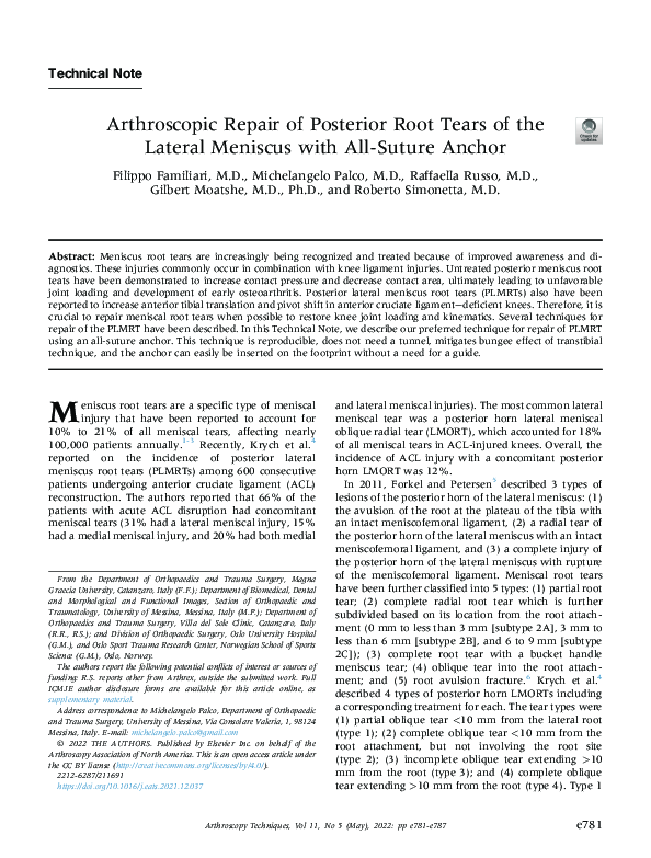 (PDF) Arthroscopic Repair of Posterior Root Tears of the Lateral ...
