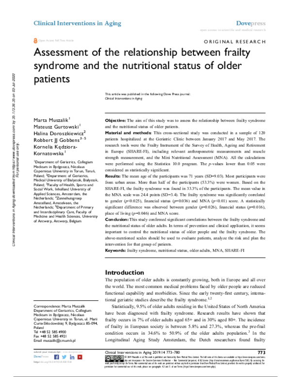 (PDF) Assessment of the relationship between frailty syndrome and the nutritional status of ...