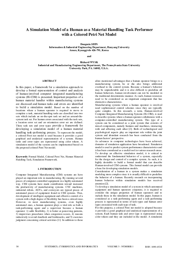 (PDF) A Simulation Model of a Human as a Material Handling Task Performer with a Colored Petri ...