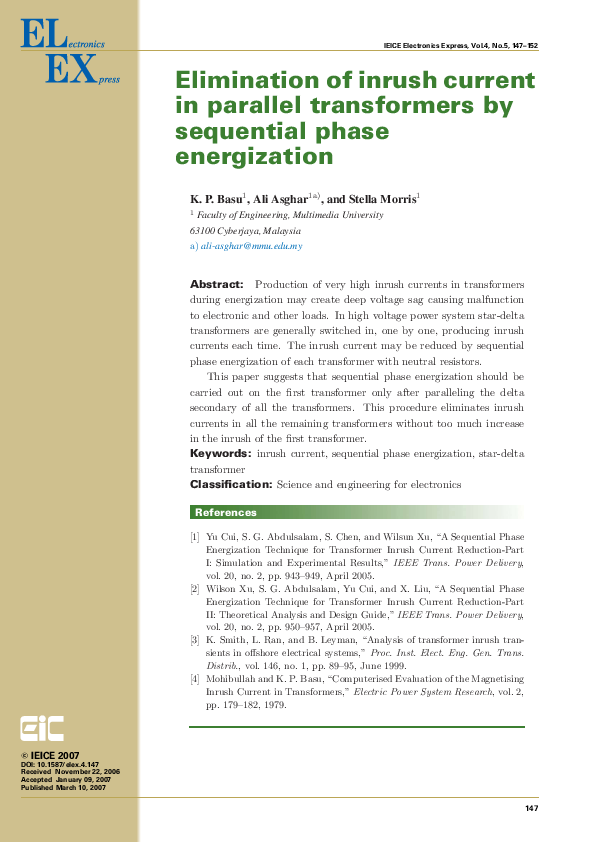 Pdf Elimination Of Inrush Current In Parallel Transformers By