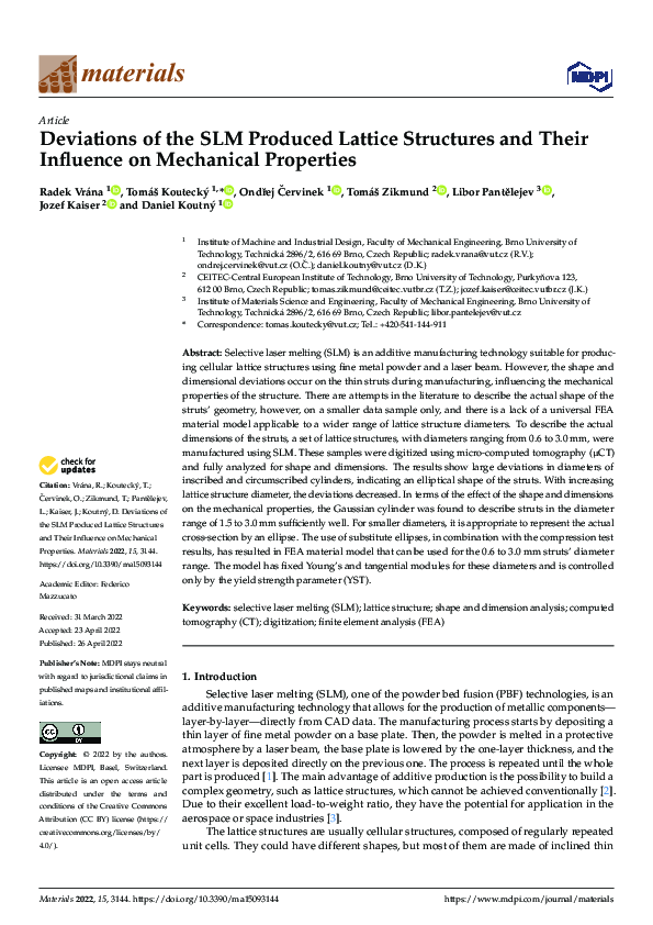 (PDF) Deviations of the SLM Produced Lattice Structures and Their Influence on Mechanical Properties