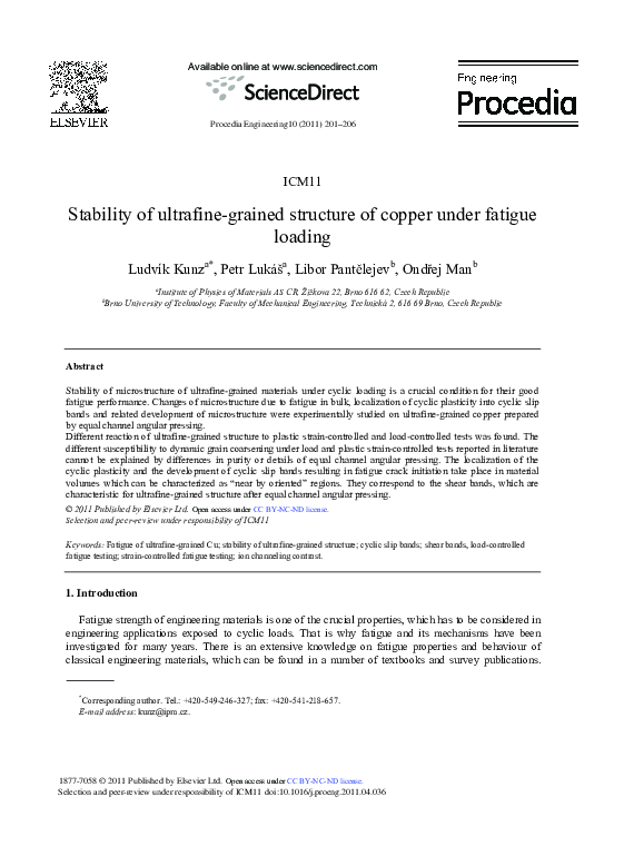 (PDF) Stability of ultrafine-grained structure of copper under fatigue ...